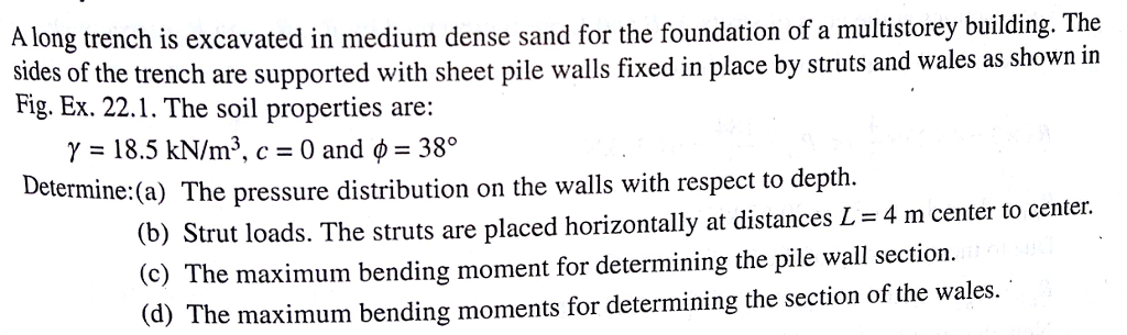 Solved A long trench is excavated in medium dense sand for | Chegg.com