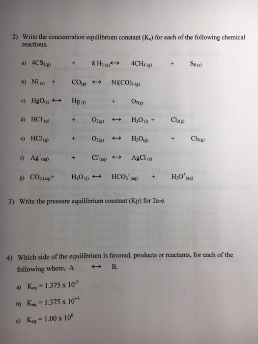 Solved Write the concentration equilibrium constant (K_c) | Chegg.com