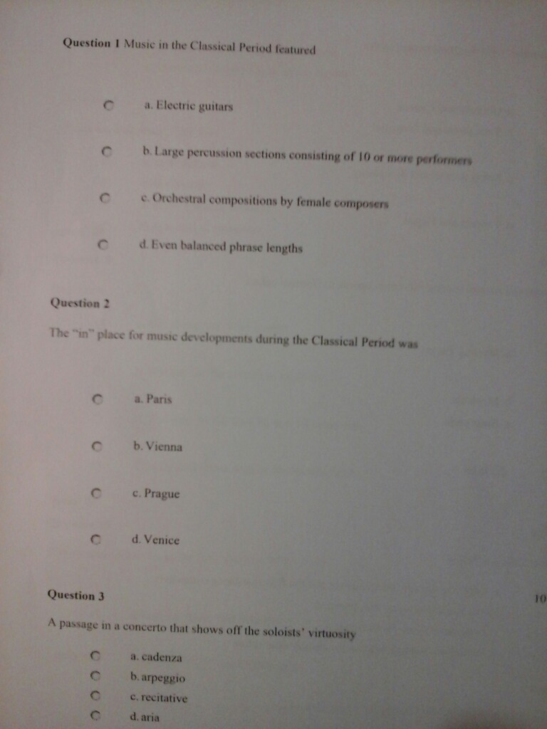 Solved Question I Music in the Classical Period featured C | Chegg.com