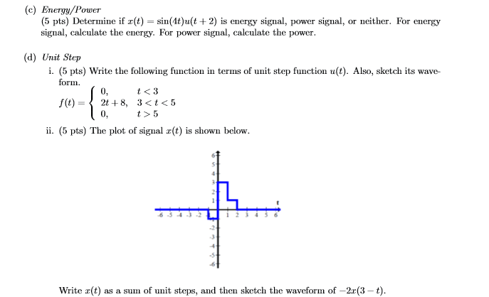 Solved Energy/Power Determine if x(t) = sin(4t)u(t + 2) is | Chegg.com
