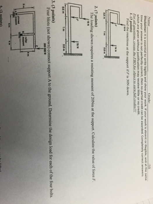Solved Find the reactions at the support if F is 30N down. | Chegg.com