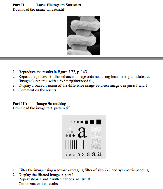 Solved Part II: Local Histogram Statistics Download the | Chegg.com