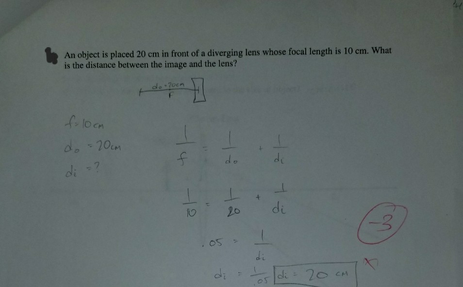 Solved An object is placed 20 cm in front of a diverging | Chegg.com