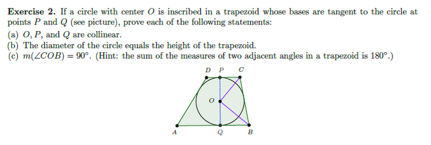 Solved If a circle with center O is inscribed in a trapezoid | Chegg.com