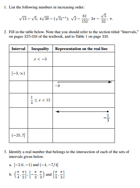 Solved List the following numbers in increasing order: Fill | Chegg.com