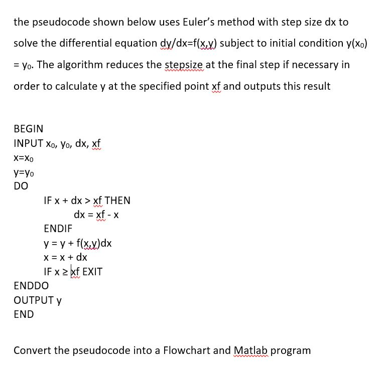 Solved the pseudocode shown below uses Euler's method with | Chegg.com