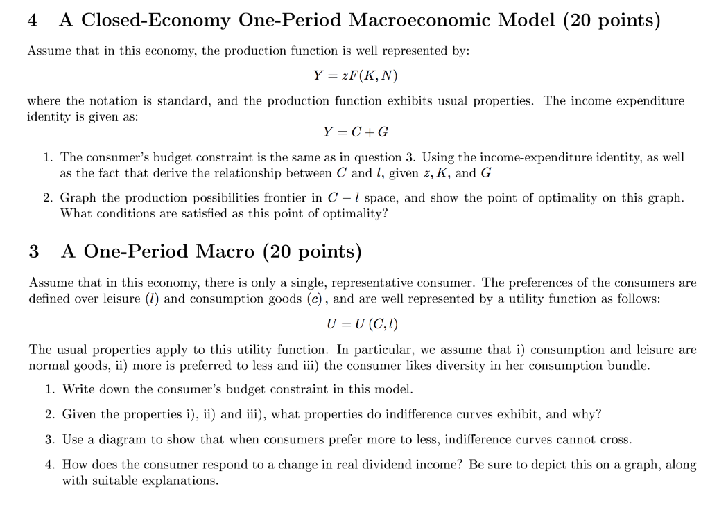 Solved 4 A Closed-Economy One-Period Macroeconomic Model (20 | Chegg.com