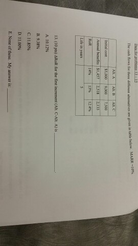Solved The cash flows for three different alternatives are | Chegg.com