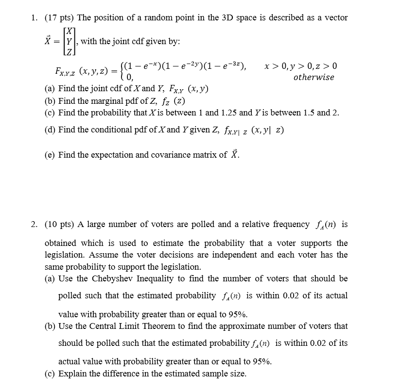Solved The position of a random point in the 3D space is | Chegg.com