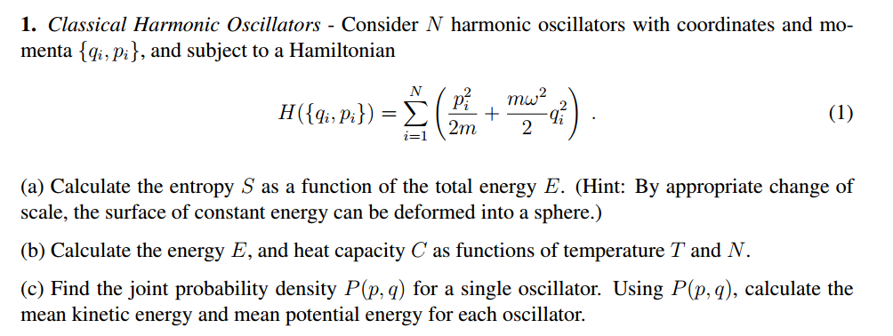 Solved Classical Harmonic Oscillators - Consider N harmonic | Chegg.com