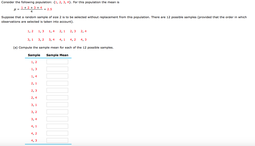 Solved Consider the following population: £1, 2, 3, 4). For | Chegg.com