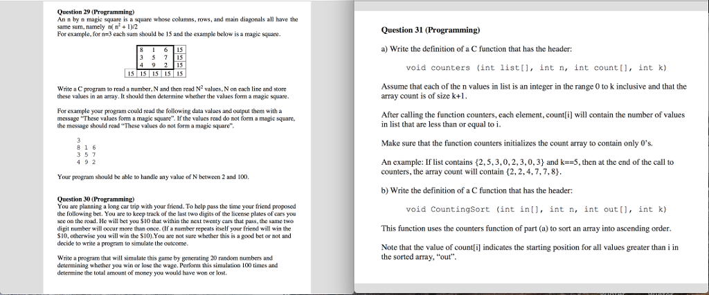 Question 29 (Programming) An n by n magic square is a | Chegg.com