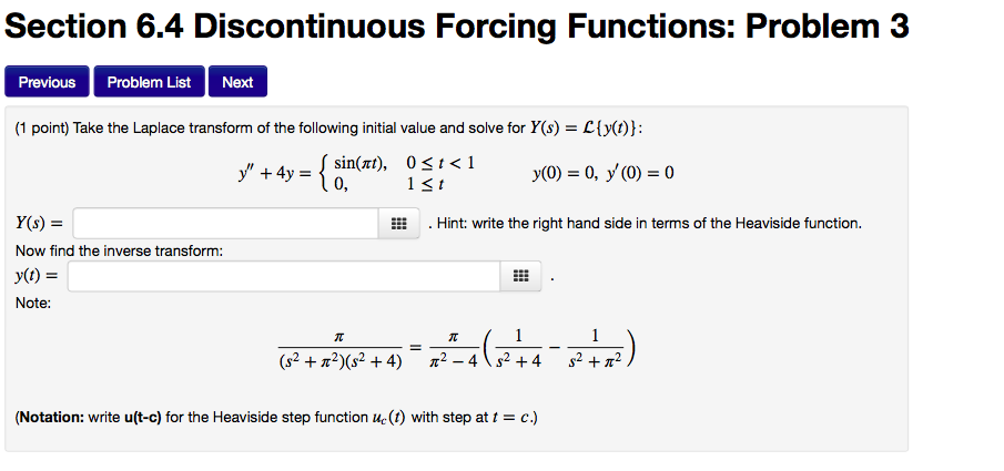Solved Section 6.4 Discontinuous Forcing Functions: Problem | Chegg.com