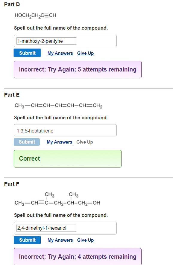 Solved Give the systematic names for the following Part A | Chegg.com