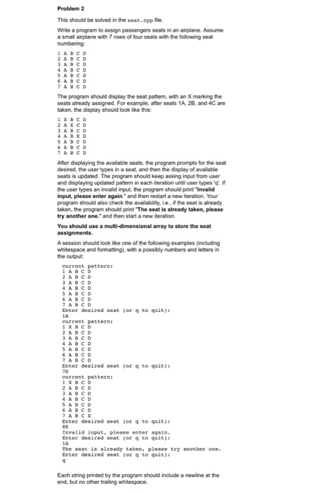 Solved This should be solved in the seat. cpp file. Write s | Chegg.com