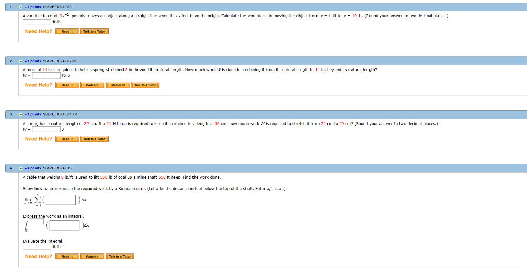 Solved -1 points SCalktT8 64.003. A variable force of x-2 | Chegg.com