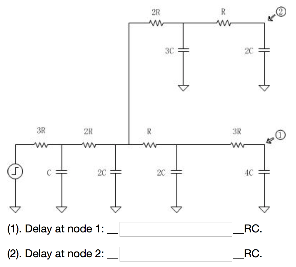 Solved Calculate the Elmore delays at node 1 and 2 in the RC | Chegg.com