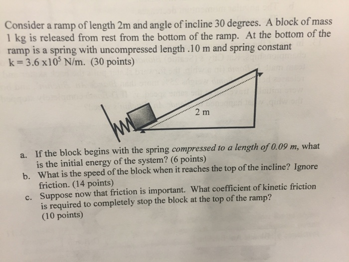Solved Consider a ramp of length 2m and angle of incline 30 | Chegg.com