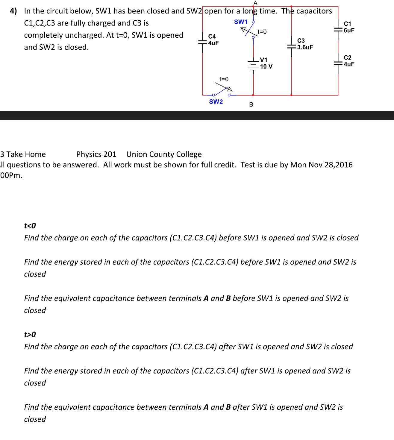 Solved In the circuit below, SW1 has been closed and SW2 C1, | Chegg.com
