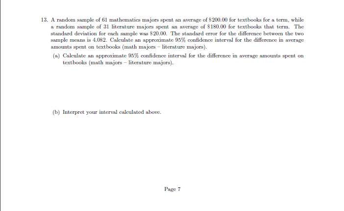 Solved A random sample of 61 mathematics majors spent an | Chegg.com
