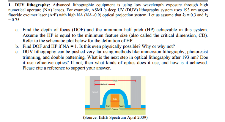 1. DUV lithography: Advanced lithographic equipment | Chegg.com