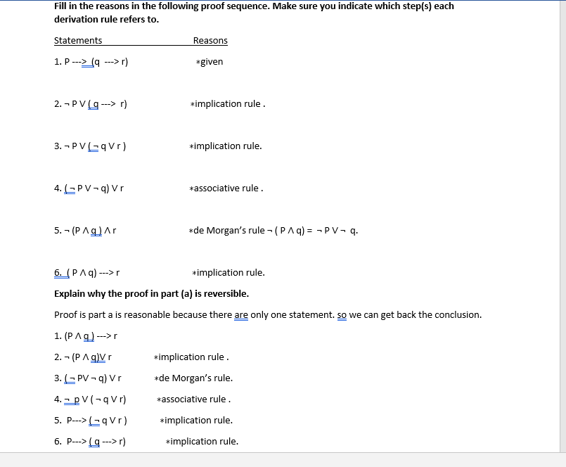 Solved Fill in the reasons in the following proof sequence. | Chegg.com