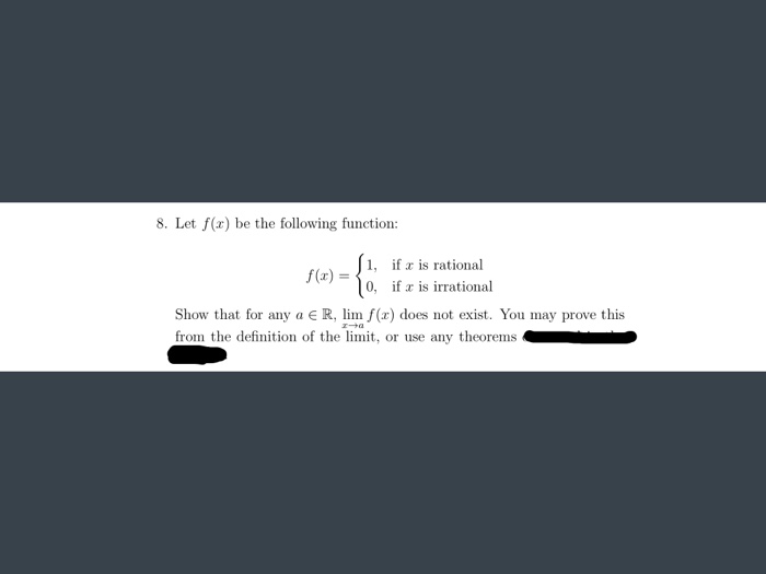 Solved Let f(x) be the following function: Show that for any | Chegg.com