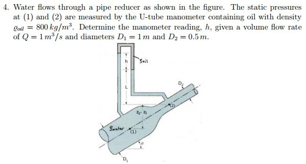 4. Water flows through a pipe reducer as shown in the | Chegg.com