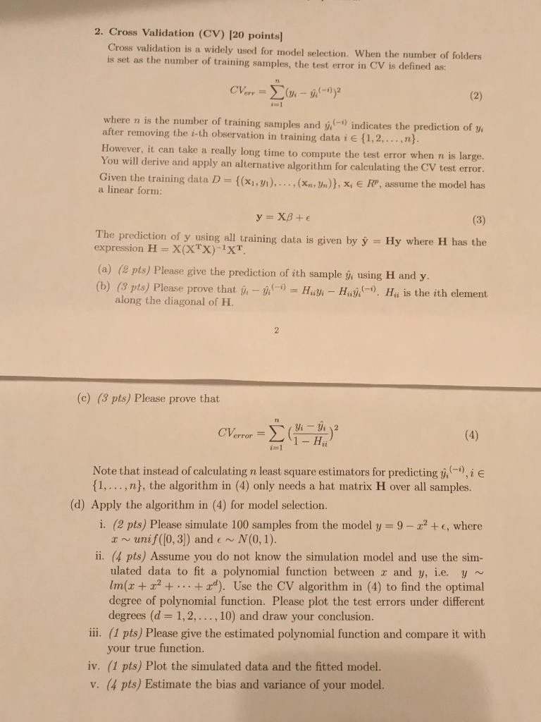 2. Cross Validation (CV) 120 points Cross validation | Chegg.com