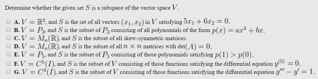 Solved Determine Whether The Given Set S Is A Subspace Of