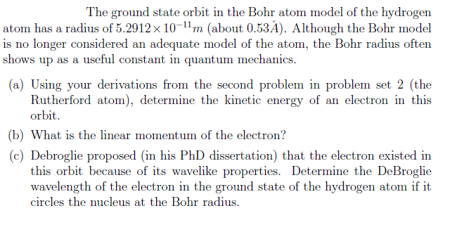 Solved The Ground State Orbit In The Bohr Atom Model Of The