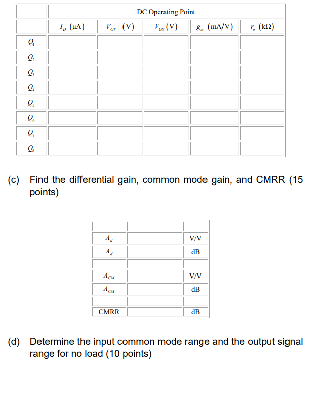 Solved Question 1: Consider the following CMOS OTA shown | Chegg.com Solved Question 1: Consider the following CMOS OTA shown | Chegg.com