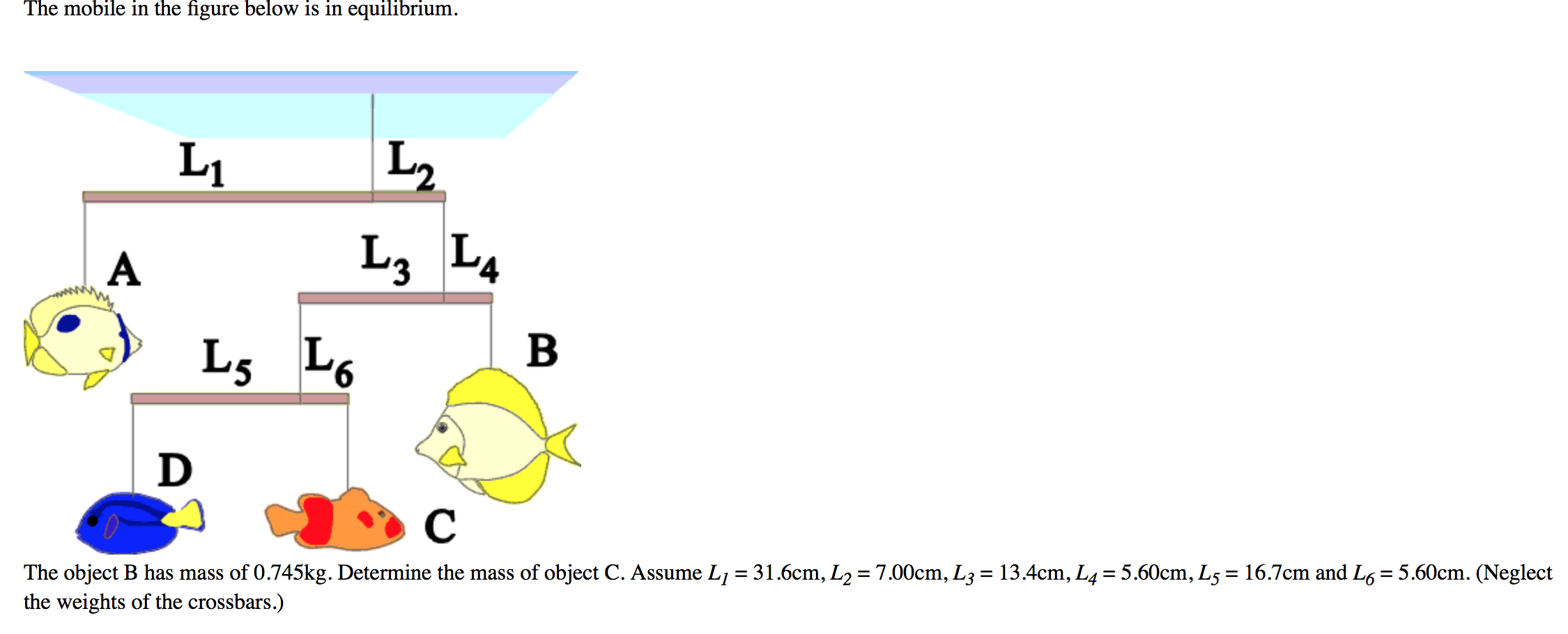 Solved The mobile in the figure below is in equilibrium.The | Chegg.com