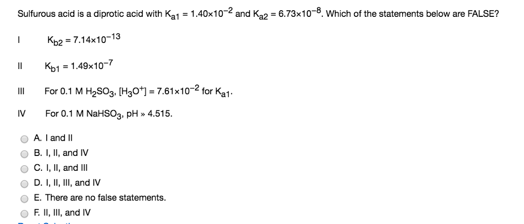 Solved Sulfurous acid is a diprotic acid with Ka1 = | Chegg.com