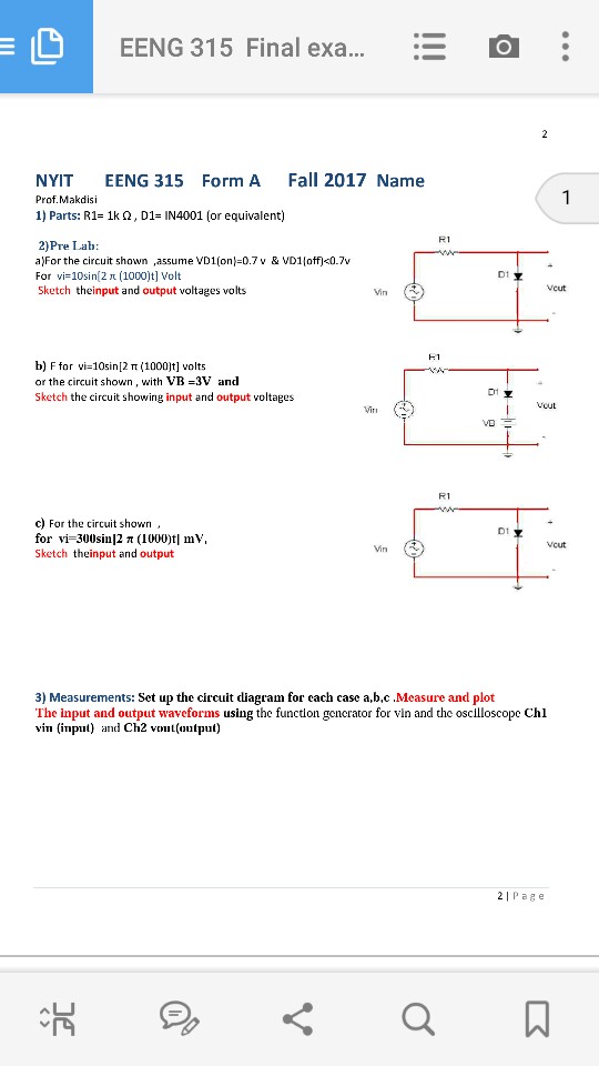 Solved EENG 315 Final exa NYIT EENG 315 Form A Fall 2017 | Chegg.com