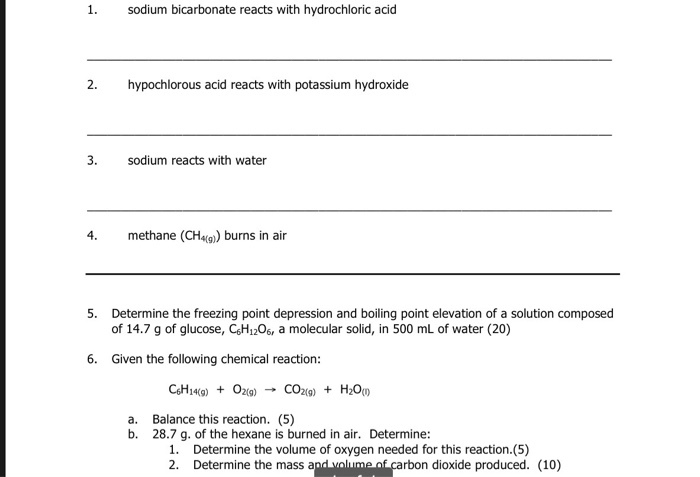Solved 1. sodium bicarbonate reacts with hydrochloric acid | Chegg.com