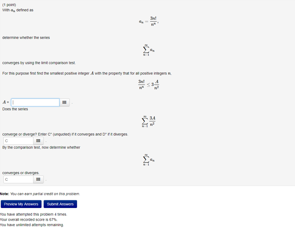 Solved (1 point) With an defined as 3n! determine whether | Chegg.com