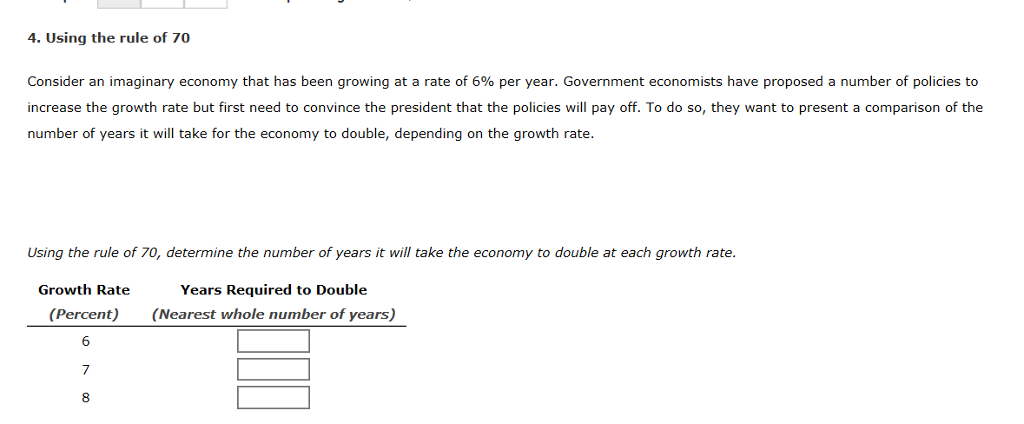 Solved 4. Using the rule of 70 Consider an imaginary economy | Chegg.com