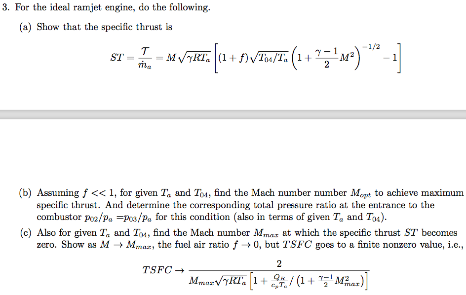 3. For the ideal ramjet engine, do the following. (a) | Chegg.com