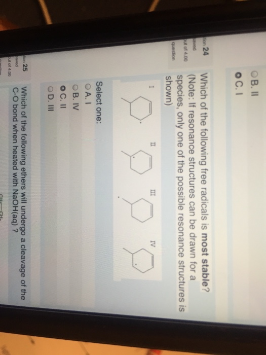 Solved Which of the following free radicals is most stable? | Chegg.com