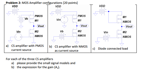 MOS Amplifier configurations For each of the three | Chegg.com