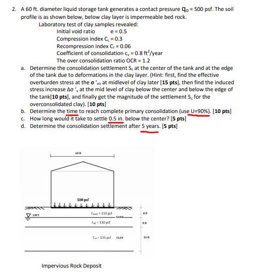 Solved 2. A 60 ft. diameter liquid storage tank generates a | Chegg.com