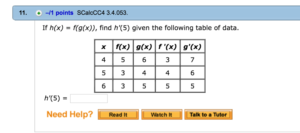 Solved If h(x) = f(g(x)), find h'(5) given the following | Chegg.com
