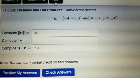Solved Distance and Dot products: consider the vectors u = | Chegg.com