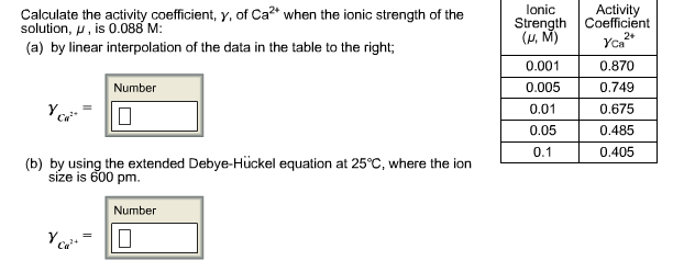 Calculate the activity coefficient, y, of Ca2^+ when | Chegg.com