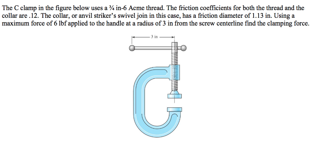 Solved The C clamp in the figure below uses a ¾ in-6 Acme | Chegg.com
