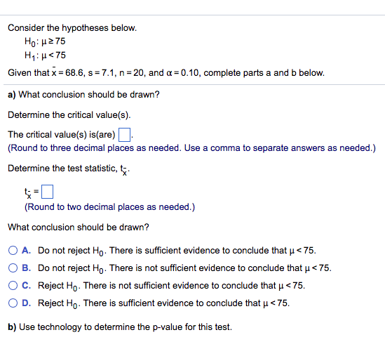 Solved Consider the hypotheses below. H_0: mu | Chegg.com