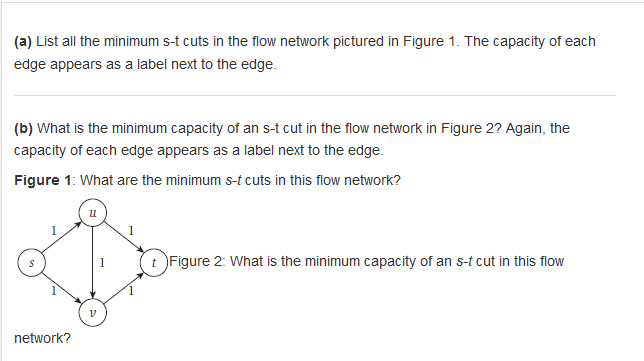 Solved (a) List all the minimum s-t cuts in the flow network | Chegg.com