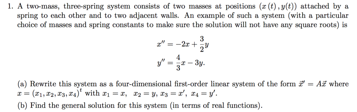 Solved A two-mass, three-spring system consists of two | Chegg.com