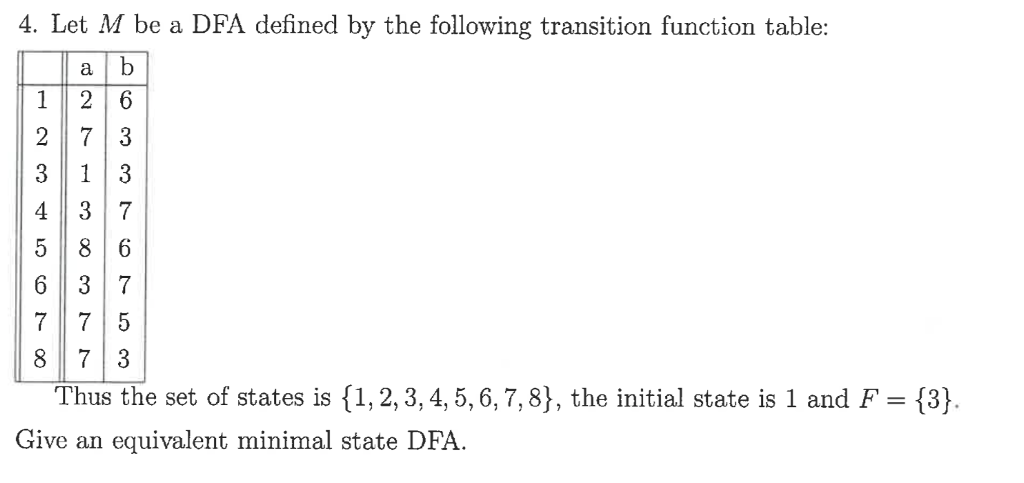 Solved 4 Let M Be A Dfa Defined By The Following Transition